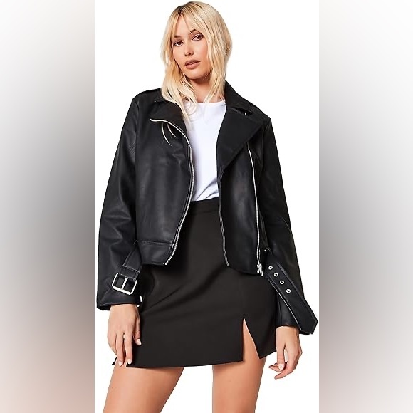 Missguided + | Jackets & Coats | Black Faux Leather Boxy Biker Jacket | Poshmark